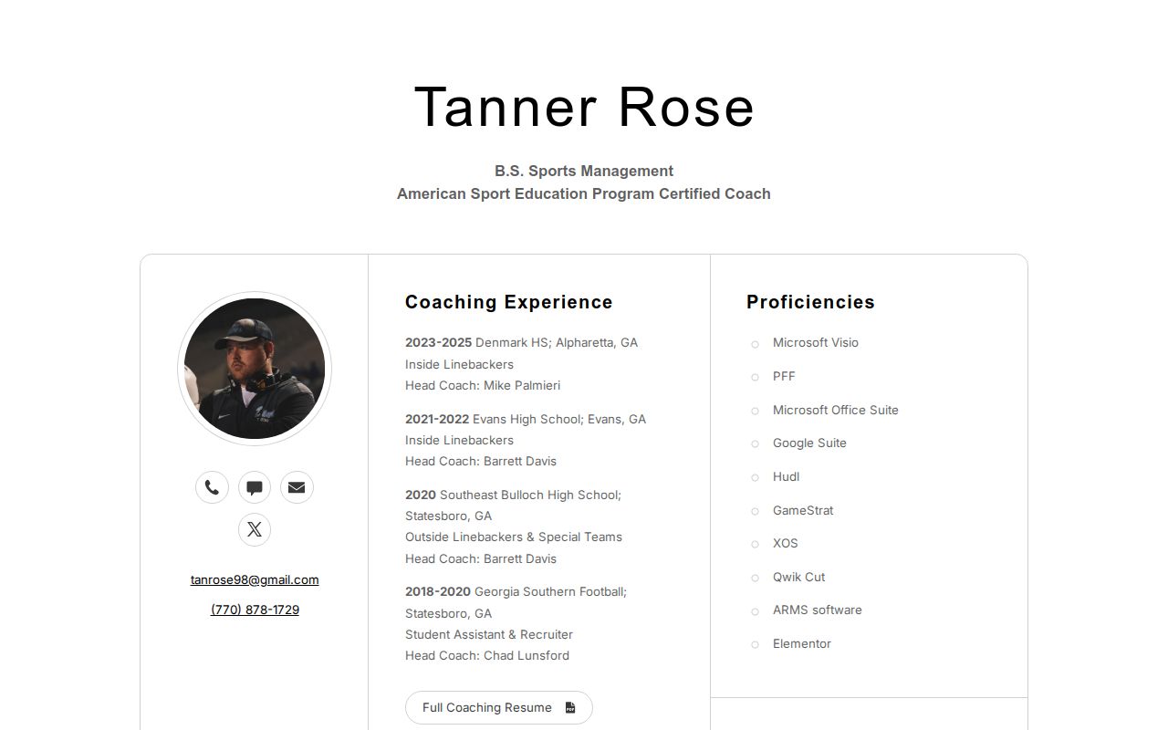 Tanner Rose Coaching Resume 2024